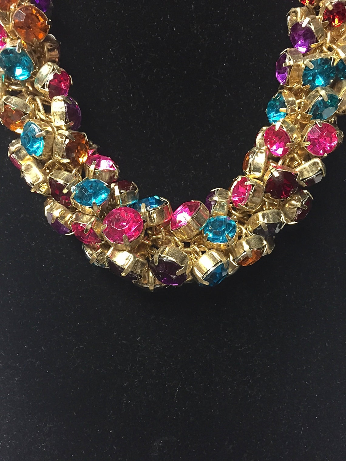 Vintage Multi Colored Rhinestone Necklace Dangling Rhinestones - Etsy