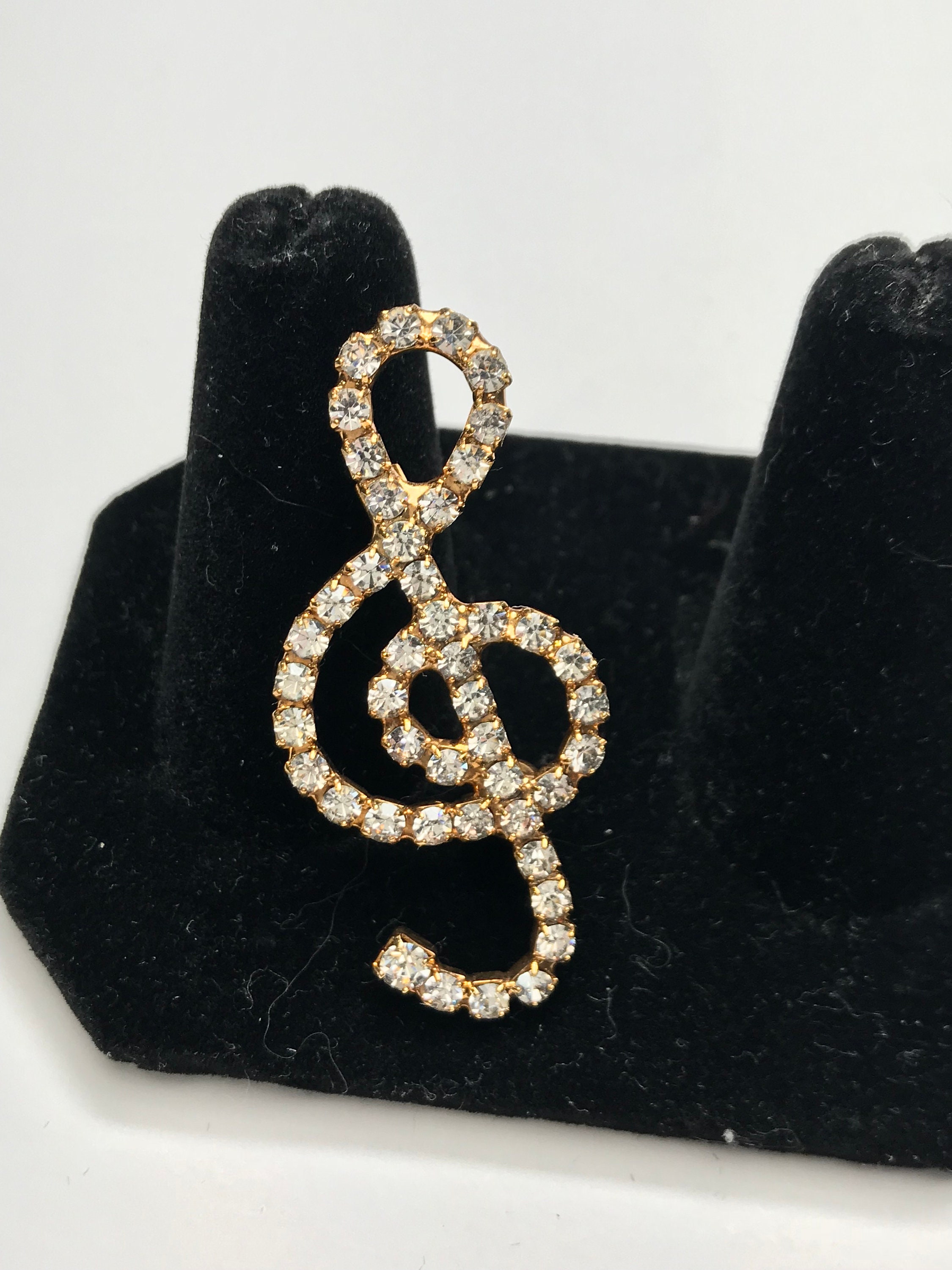 Vintage Treble Clef Musical Note Rhinestone Pin Gorgeous Pin