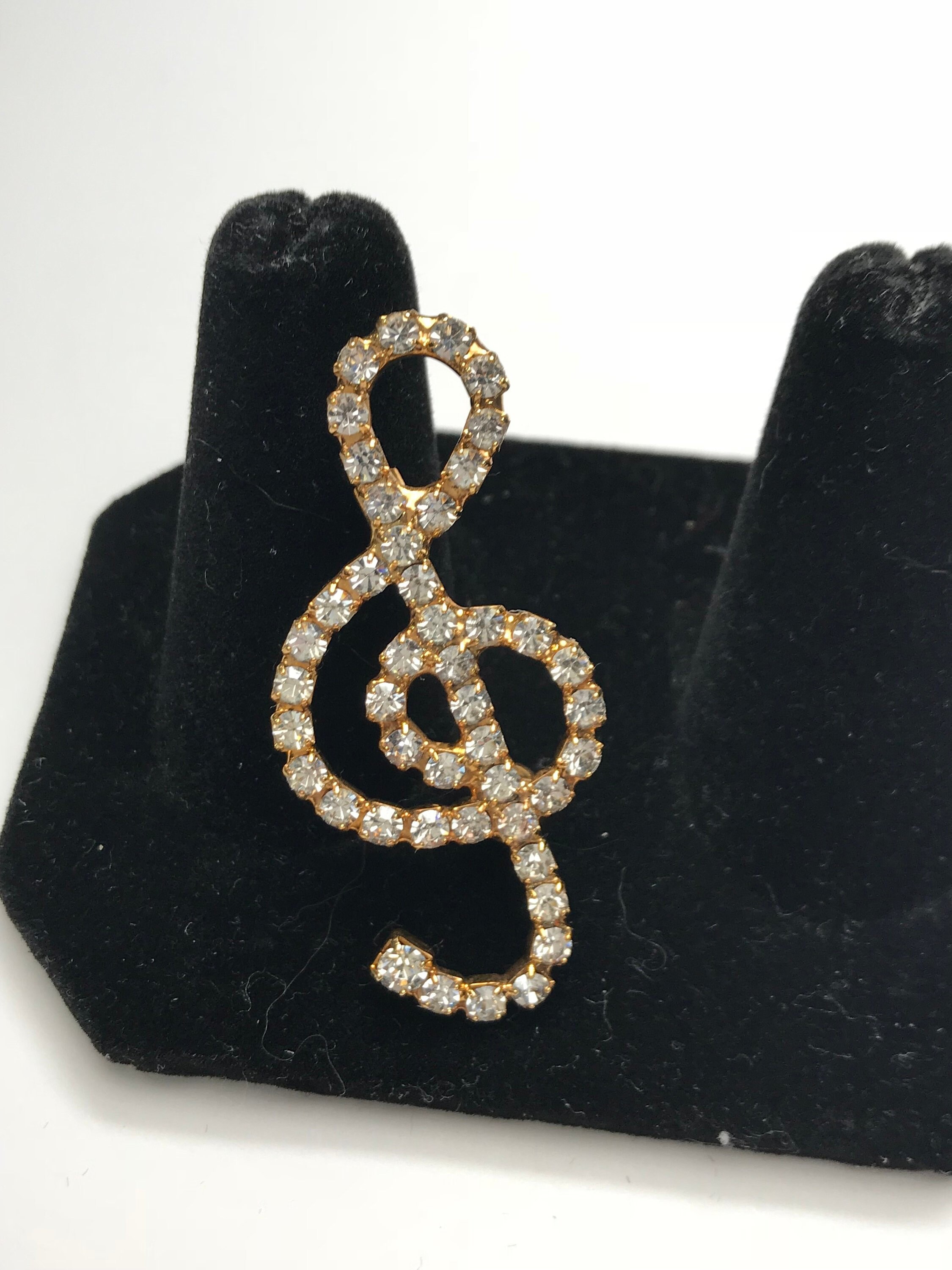 Vintage Treble Clef Musical Note Rhinestone Pin Gorgeous Pin
