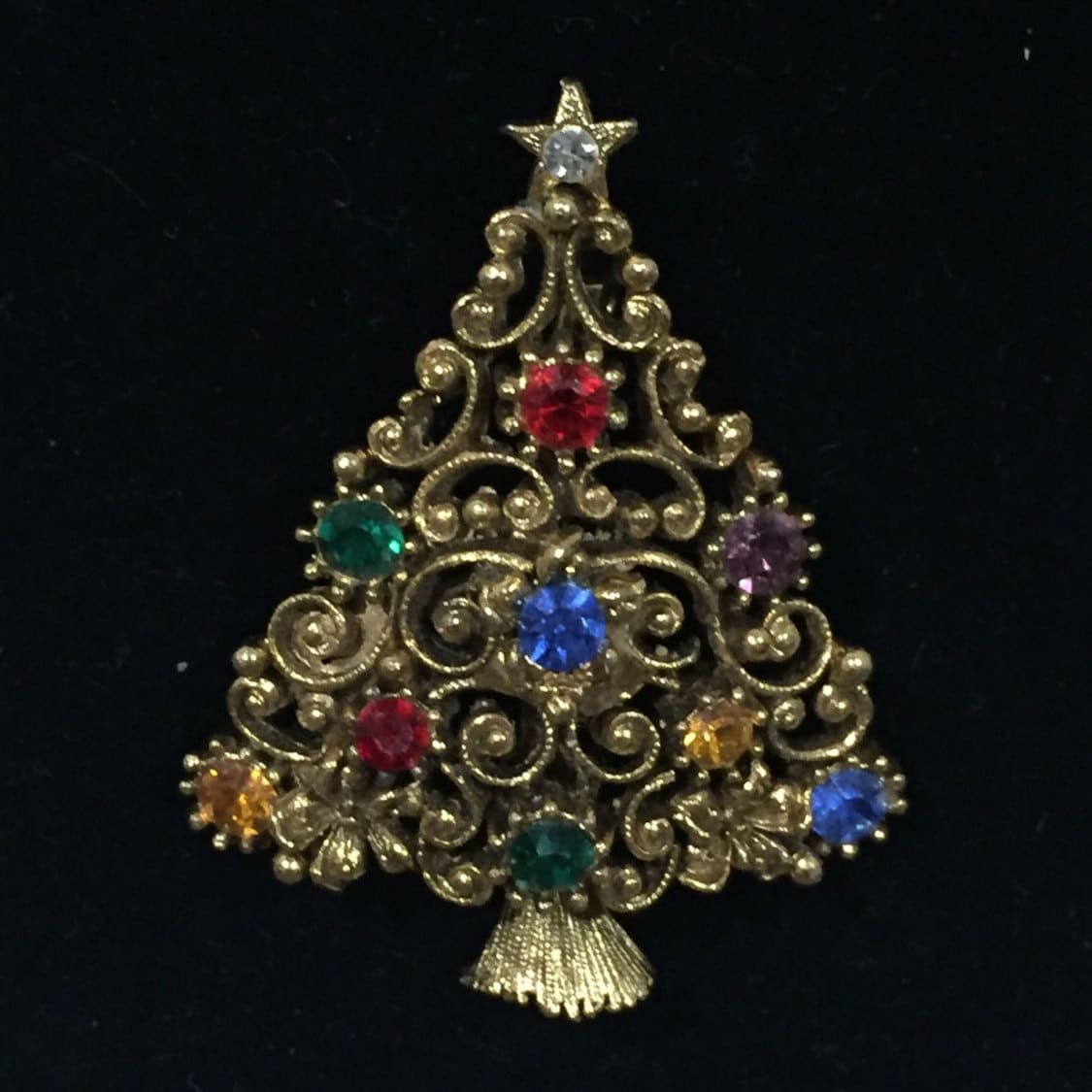 Reserved for Carole Vintage J.J. Gold Christmas Tree Brooch Multi ...