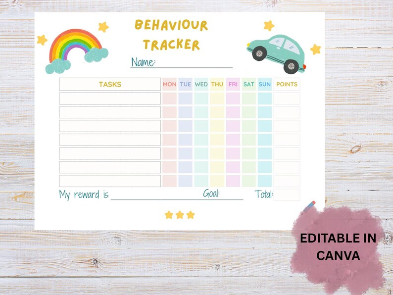 Editable Kids Behavior Tracker Chart, Printable Weekly Reward Chart for ...