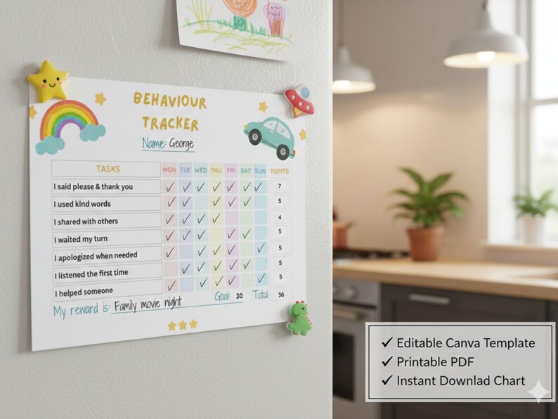 Editable Kids Behavior Tracker Chart, Printable Weekly Reward Chart for ...