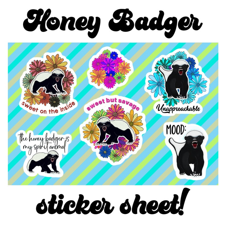Honey Badger Sticker Sheet for Laptop or Water Bottle ~ FEARLESS No ...