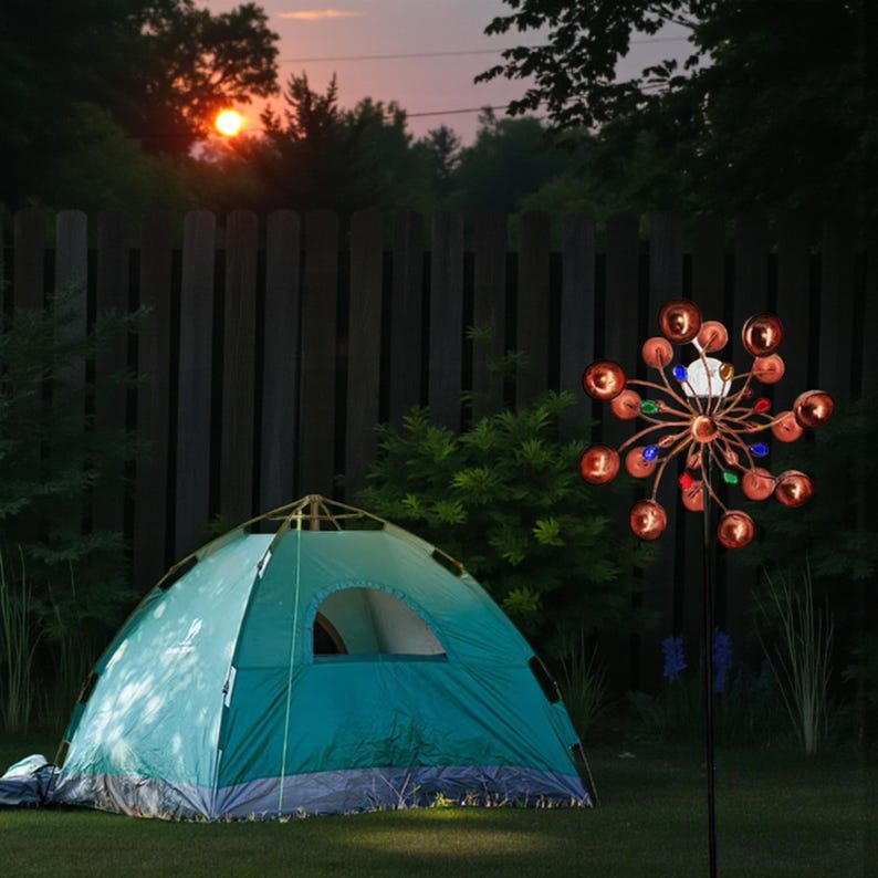 Handmade Copper Wind Spinner | Kinetic Garden Sculpture With Solar ...