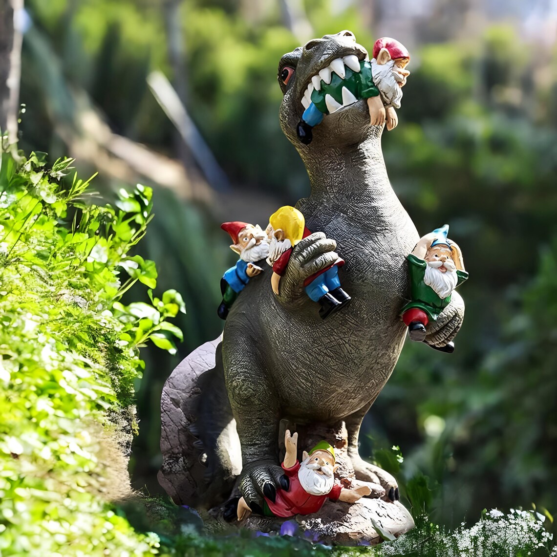 Dinosaur Eating Gnome Statue | Funny Garden Resin Decor - Etsy