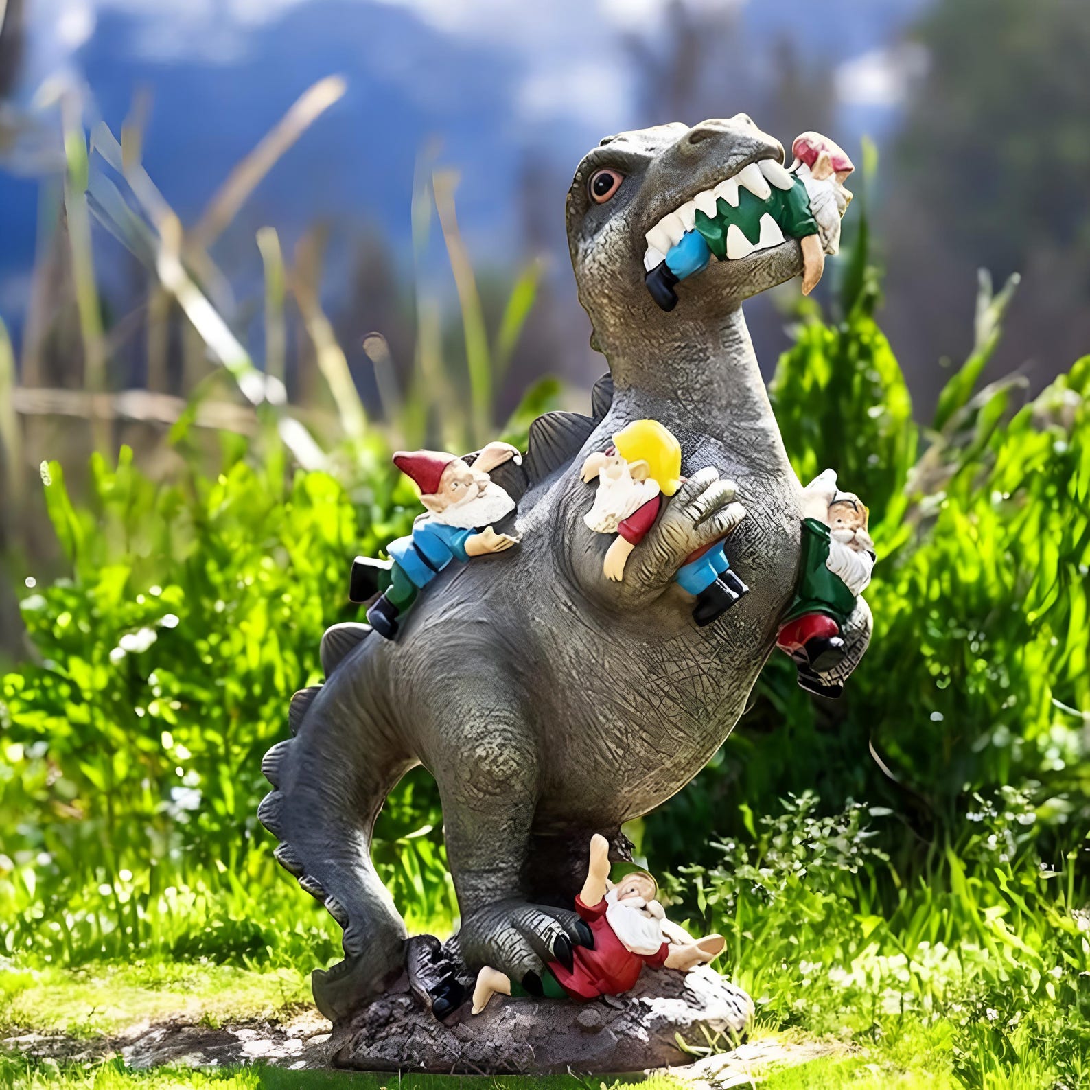 Dinosaur Eating Gnome Statue | Funny Garden Resin Decor - Etsy