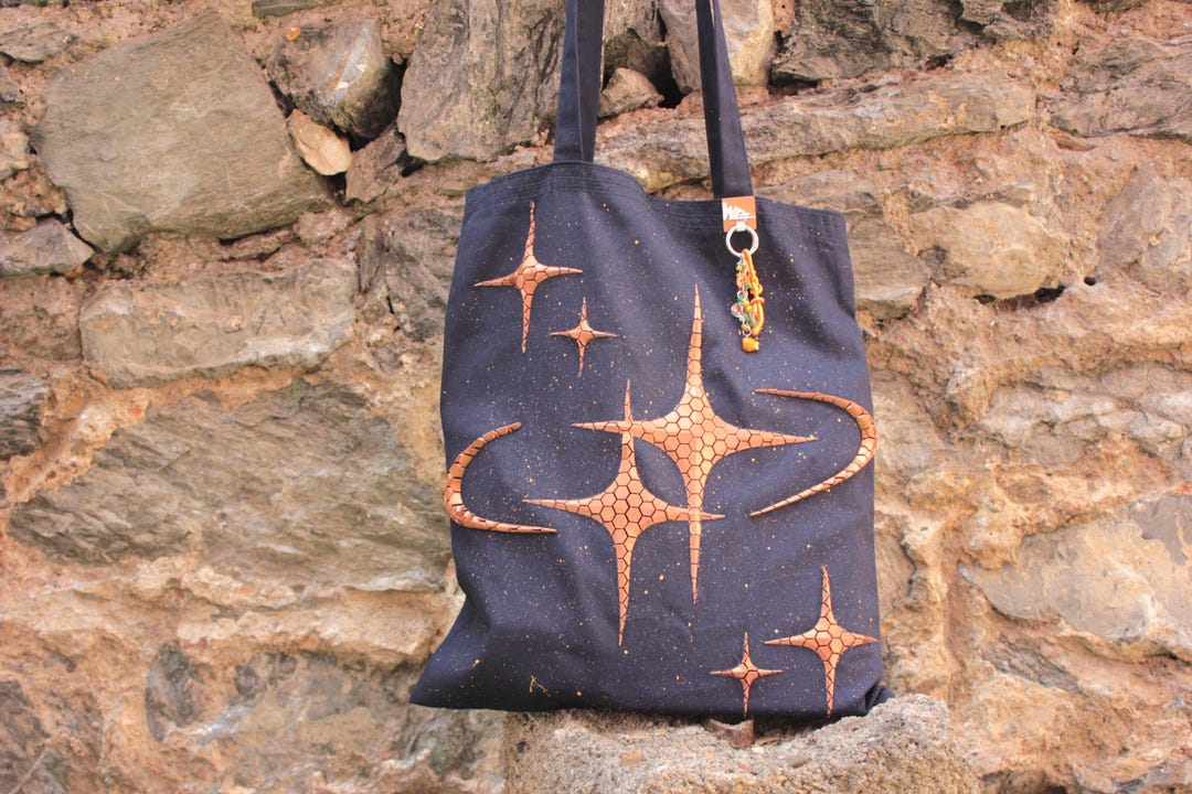 Handmade Celestial Tote Bag: Metallic Star Design, Unisex Canvas ...