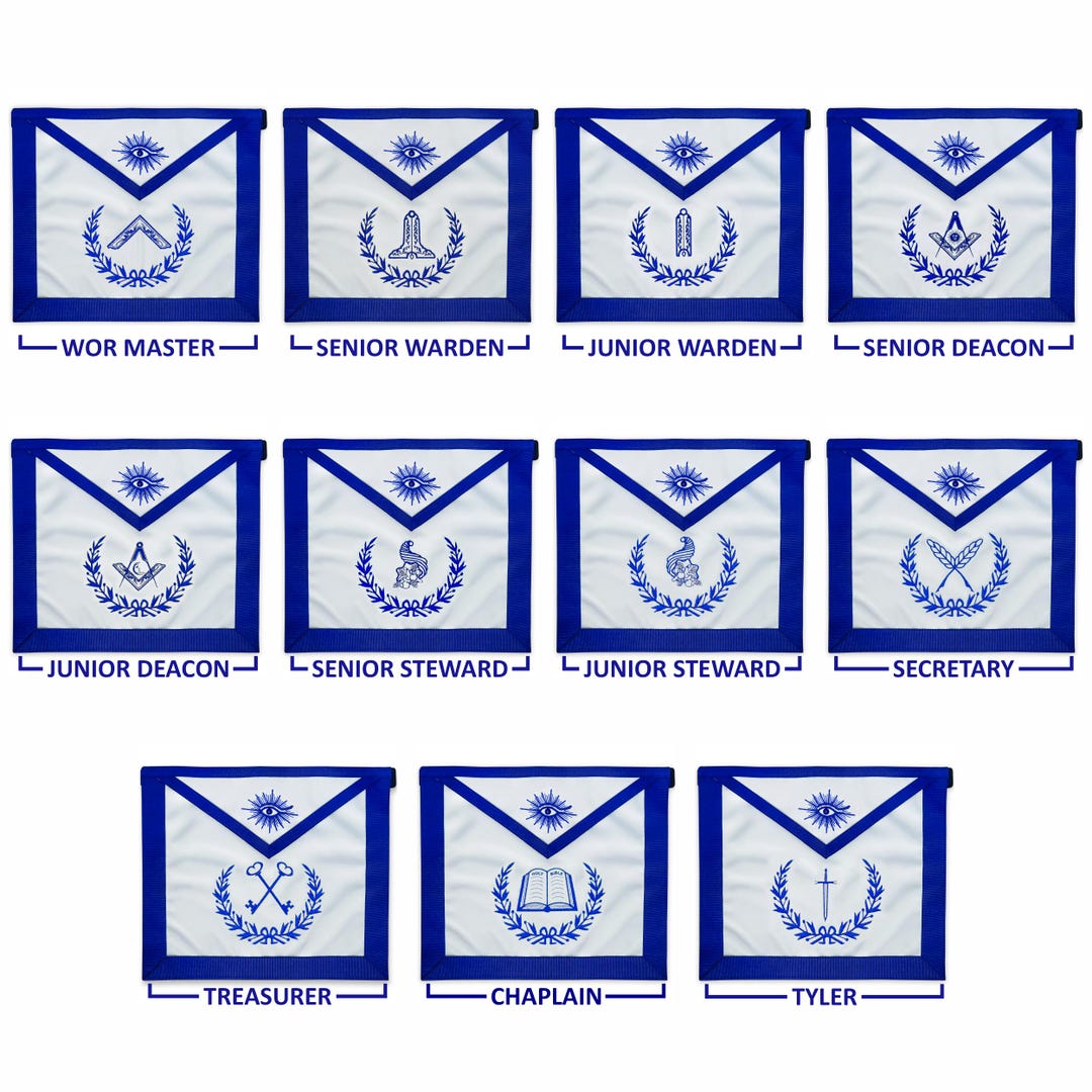 Masonic Blue Lodge Officer Apron Set With Wreath | Royal Blue Ribbon ...