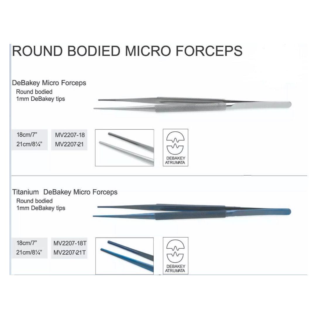Debakey Micro Forceps Rounded Bodied 1mm Tips Titanium & Stainless ...