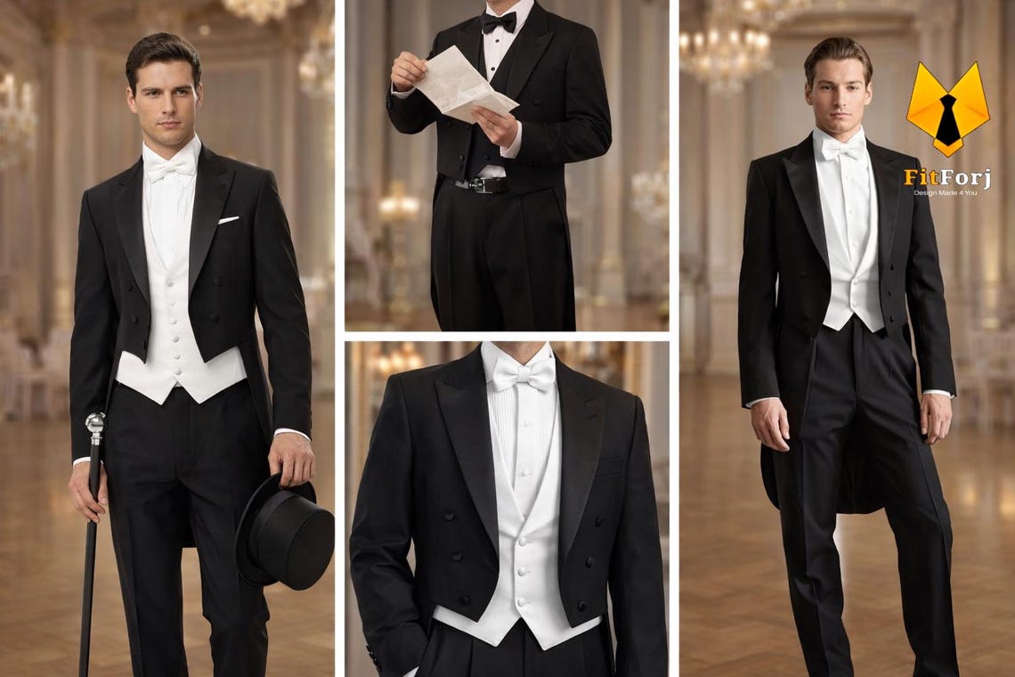 Men’s Black White Tailcoat Tuxedo | Classic Morning Suit | Formal ...
