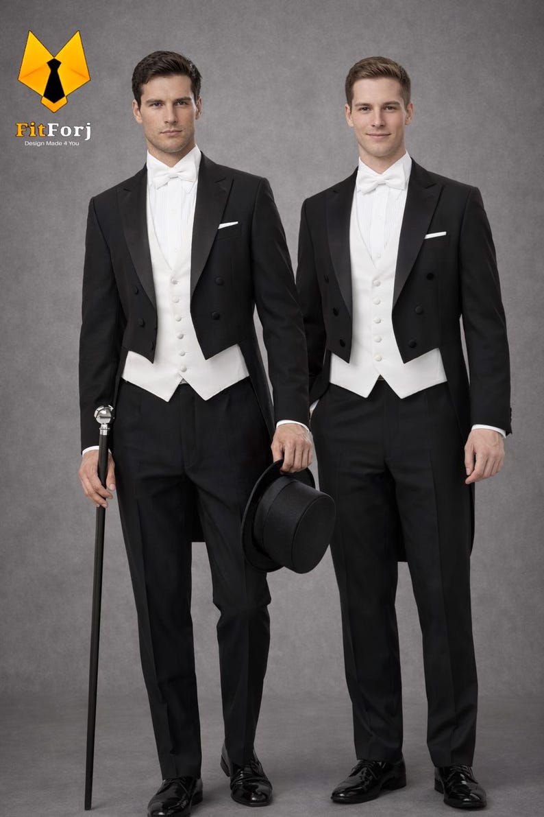 Men's Black Tailcoat Tuxedo Double Breasted Wedding Suit - Etsy