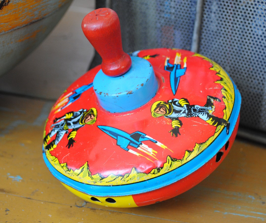 Vintage Metal Spin Top With Rockets - Etsy