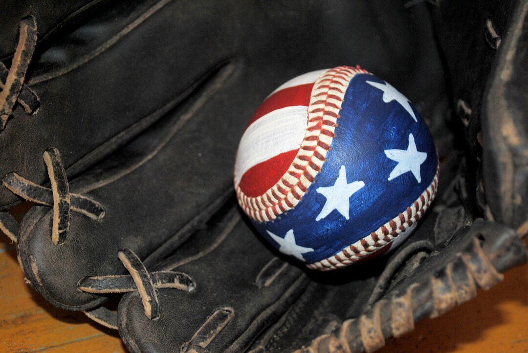 Baseball Hand Painted Red White and Blue Patriotic - Etsy