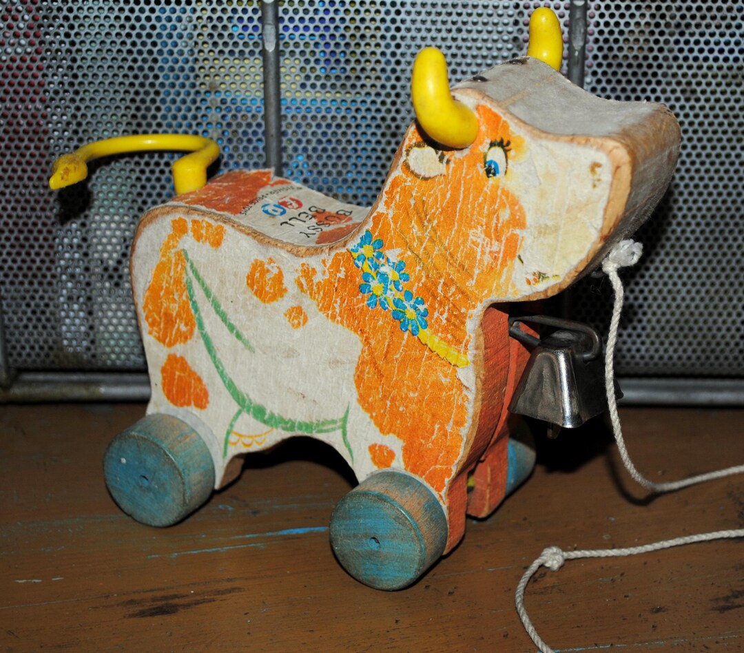 Vintage Fisher Price Cow Pull Toy - Etsy