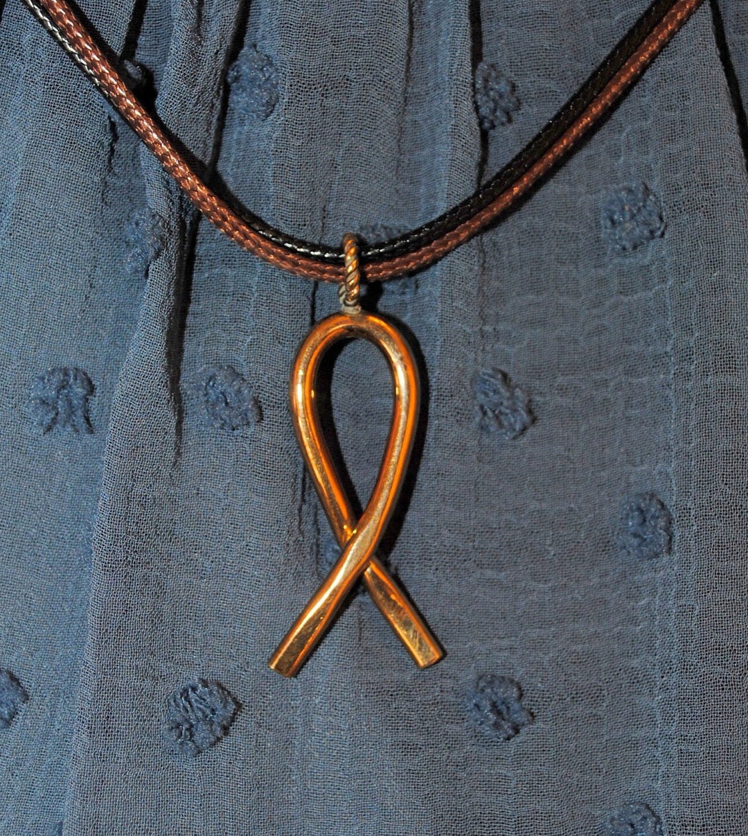 Copper Awareness Ribbon Pendant Handmade by Native American. Ribbon is ...
