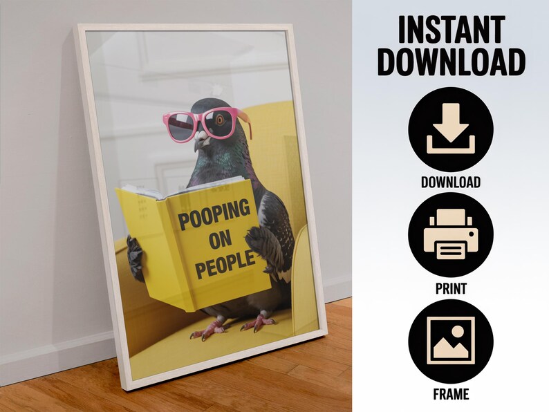 Funny Pigeon Wall Art – Pooping on People Poster, Humorous Bird Print ...