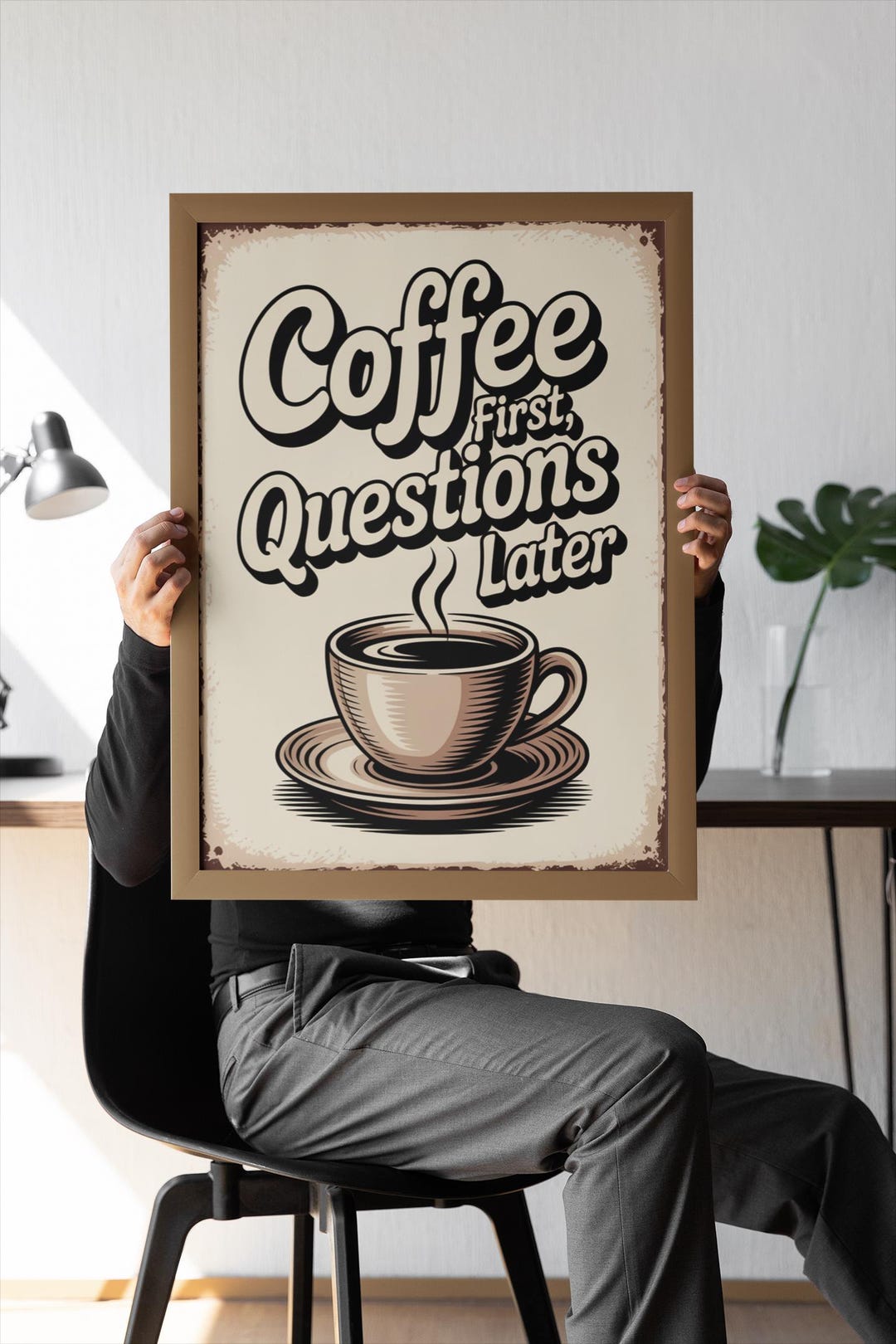Coffee First, Questions Later - Poster, Kitchen Wall Art, Printable ...