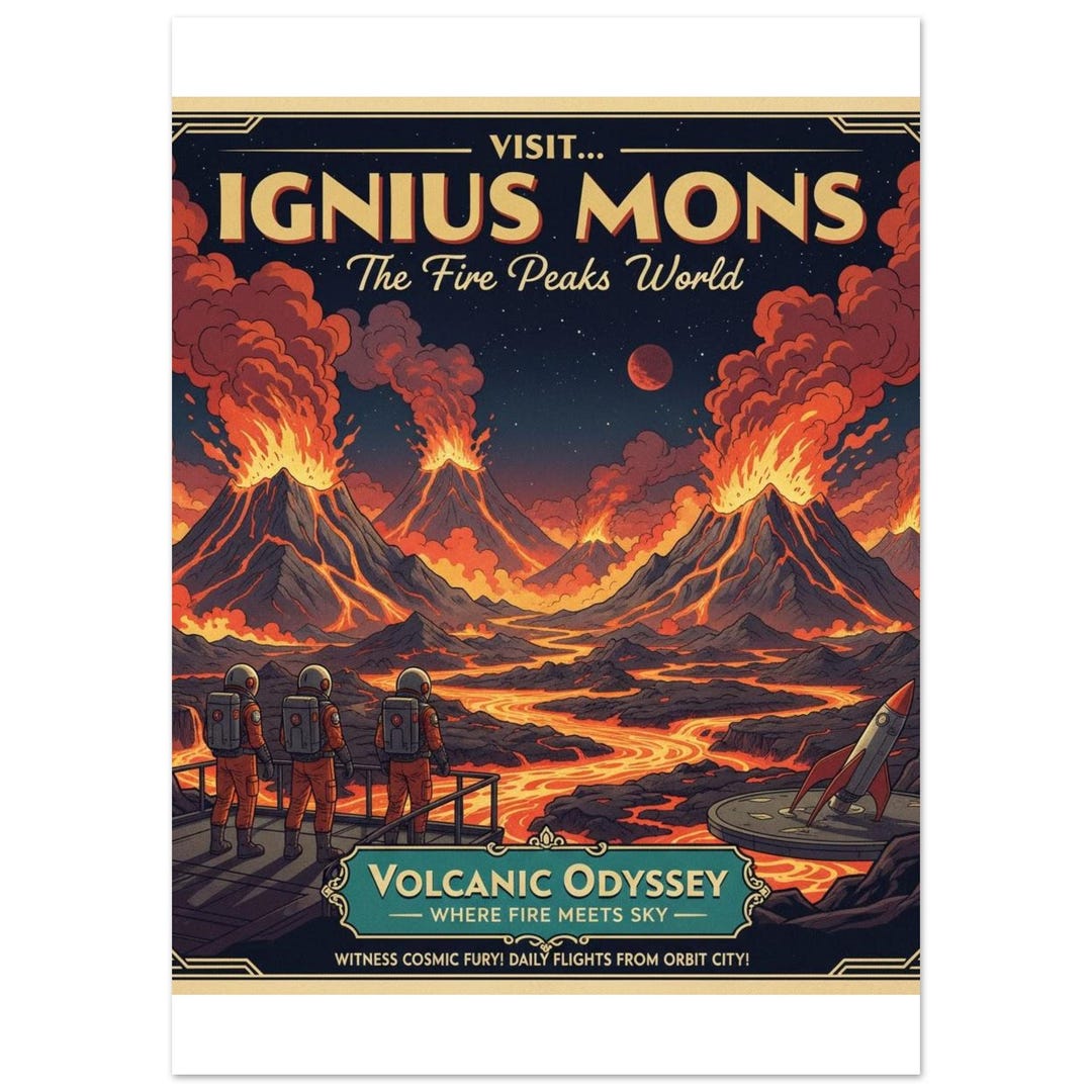 Retro-futuristic Orbit City Travel Poster - Ignius Mons - Vintage Space ...