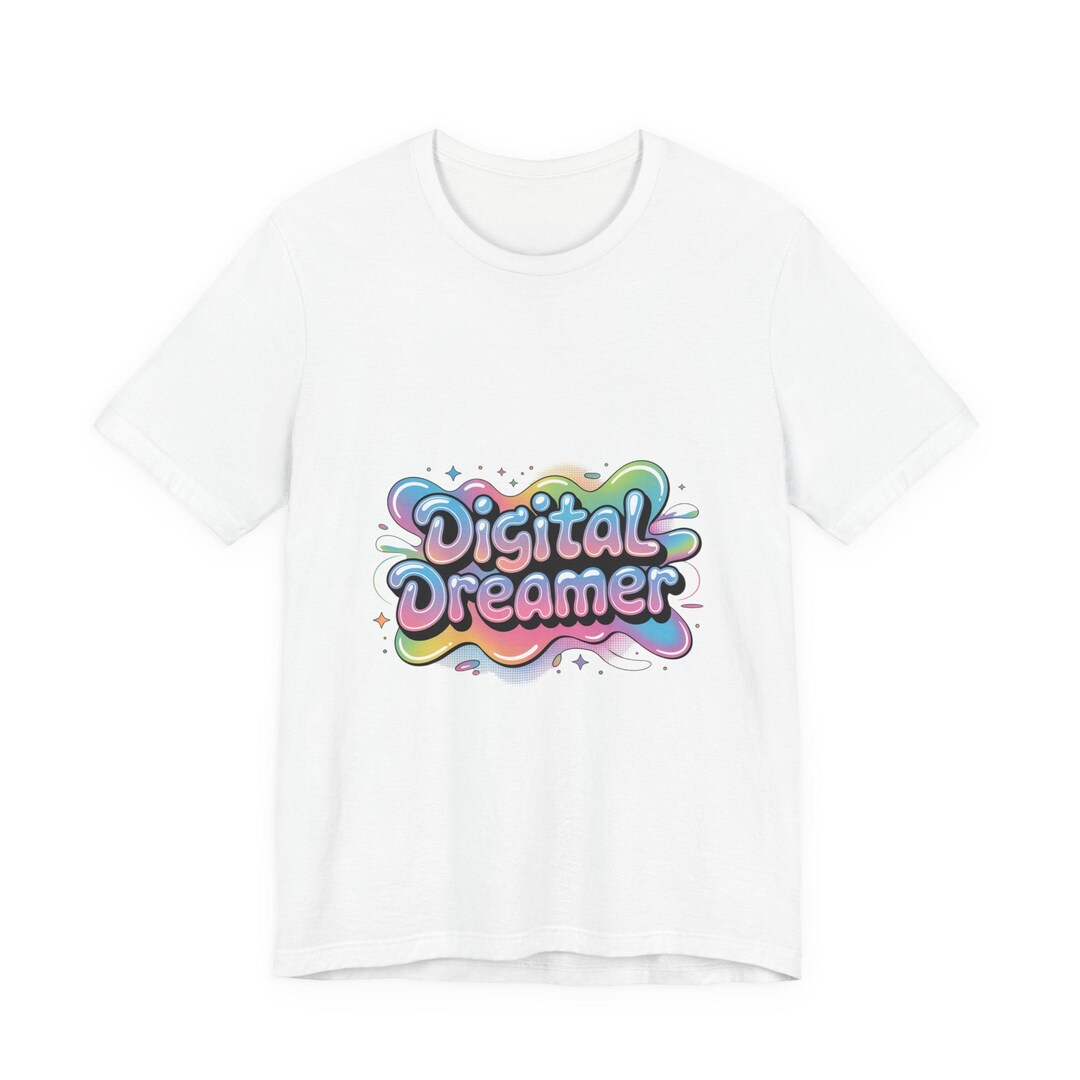 Digital Dreamer Tee | Y2K Cyber Holo, Retro-tech Chrome Text - Etsy