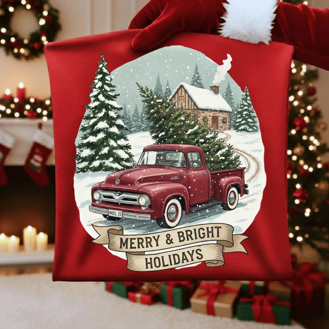 Red Truck Christmas Tree PNG, Vintage Holiday Farmhouse Sublimation ...