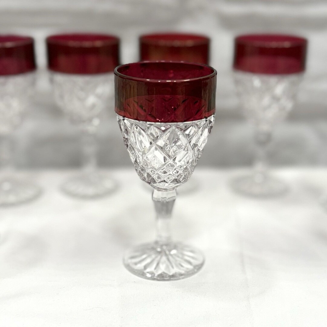 Vtg Ruby Red Diamond Cut Crystal Brandy Shot Glasses Set 8 Christopher ...