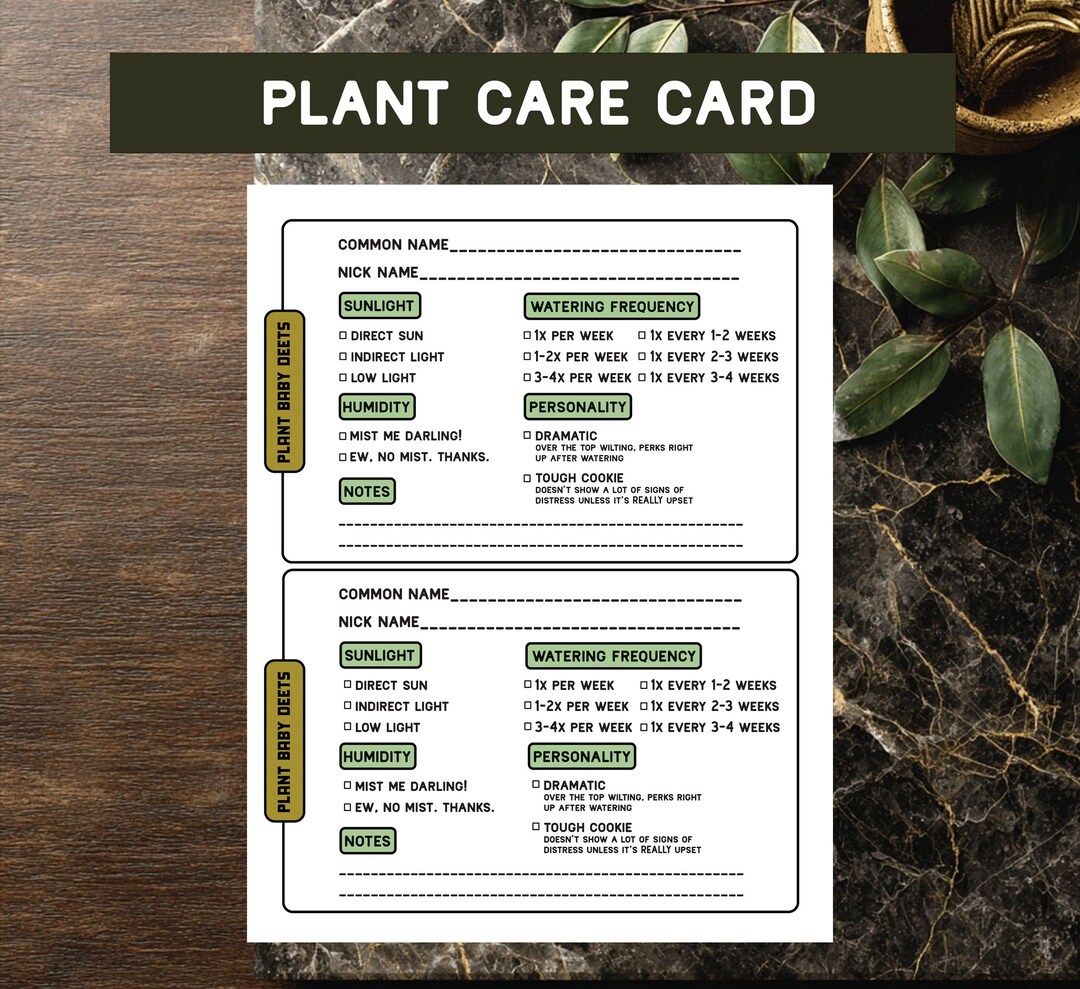 Plant Care Cards Printable | Plant Watering & Light Guide | Houseplant ...