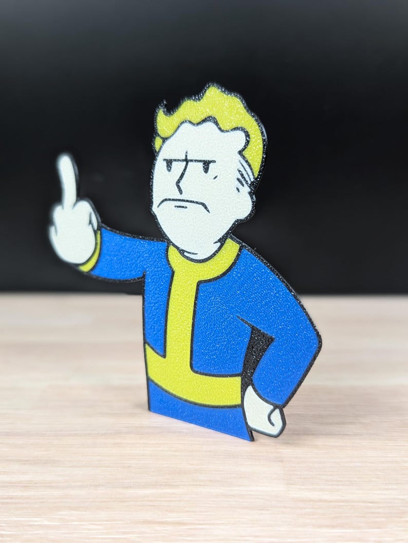 Fallout Inspired Angry Vault Boy Giving the Finger Small Desk/shelf ...