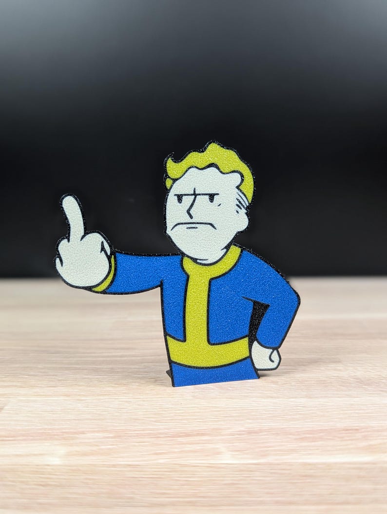 Fallout Inspired Angry Vault Boy Giving the Finger Small Desk/shelf ...