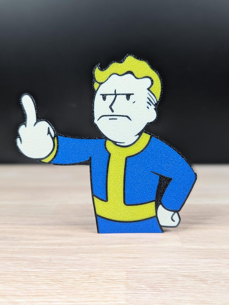 Fallout Inspired Angry Vault Boy Giving the Finger Small Desk/shelf ...
