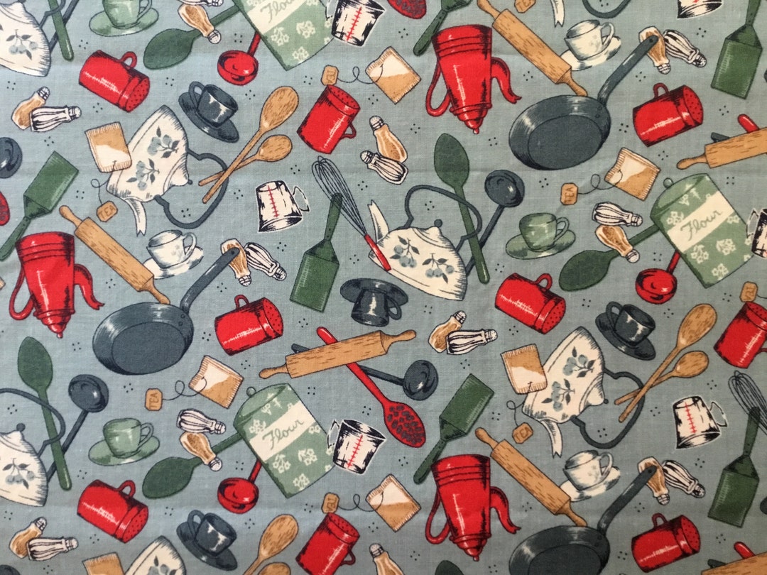 1 1/2 Yards Fabric Traditions Kitchen Utensils / Teapot / Coffeepot - Etsy