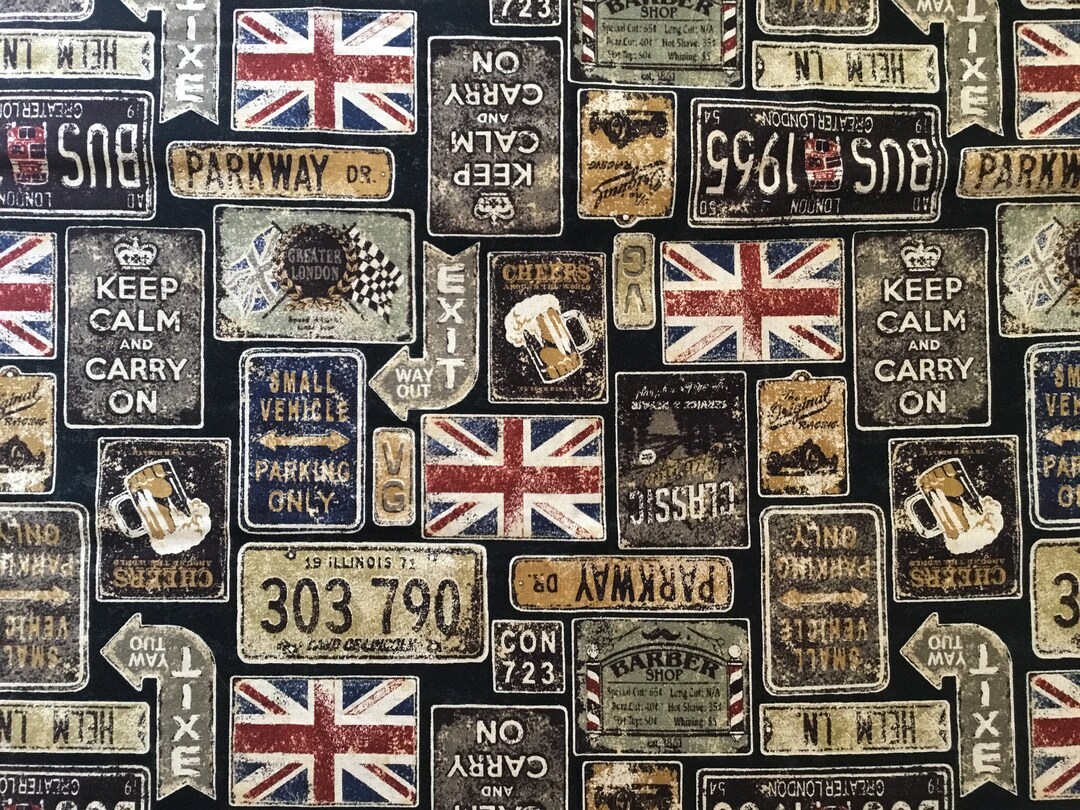 1 Yard Cosmo Textile Co. License Plates / Signs / Flag Pattern Fabric ...