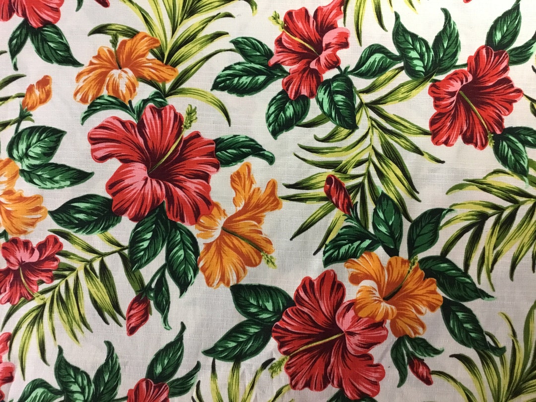 3 1/8 Yards - Hawaiian / Tropical - Hibiscus Fabric - Etsy