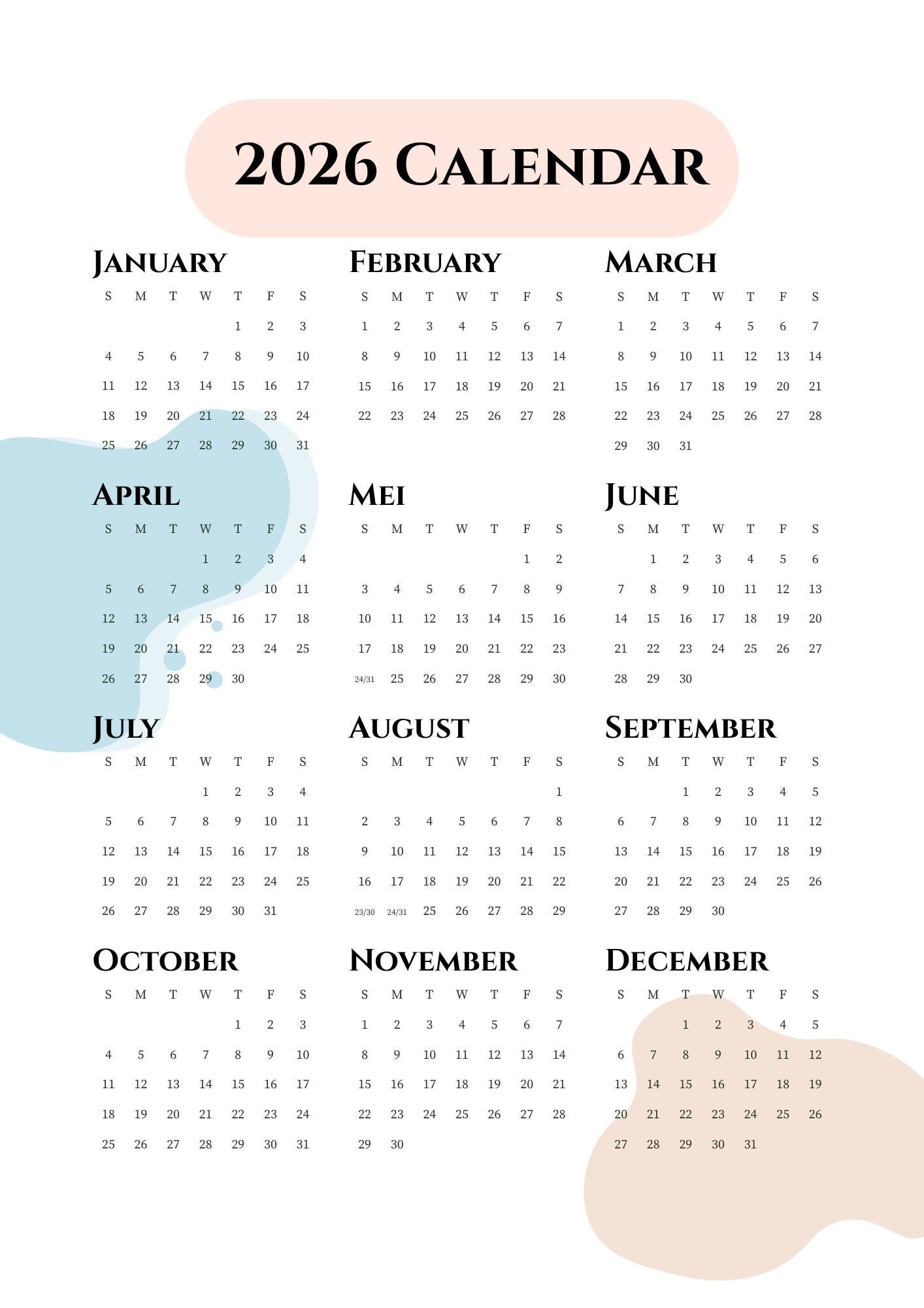 2026 Minimalist Calendar: Printable Wall Planner (yearly) - Etsy