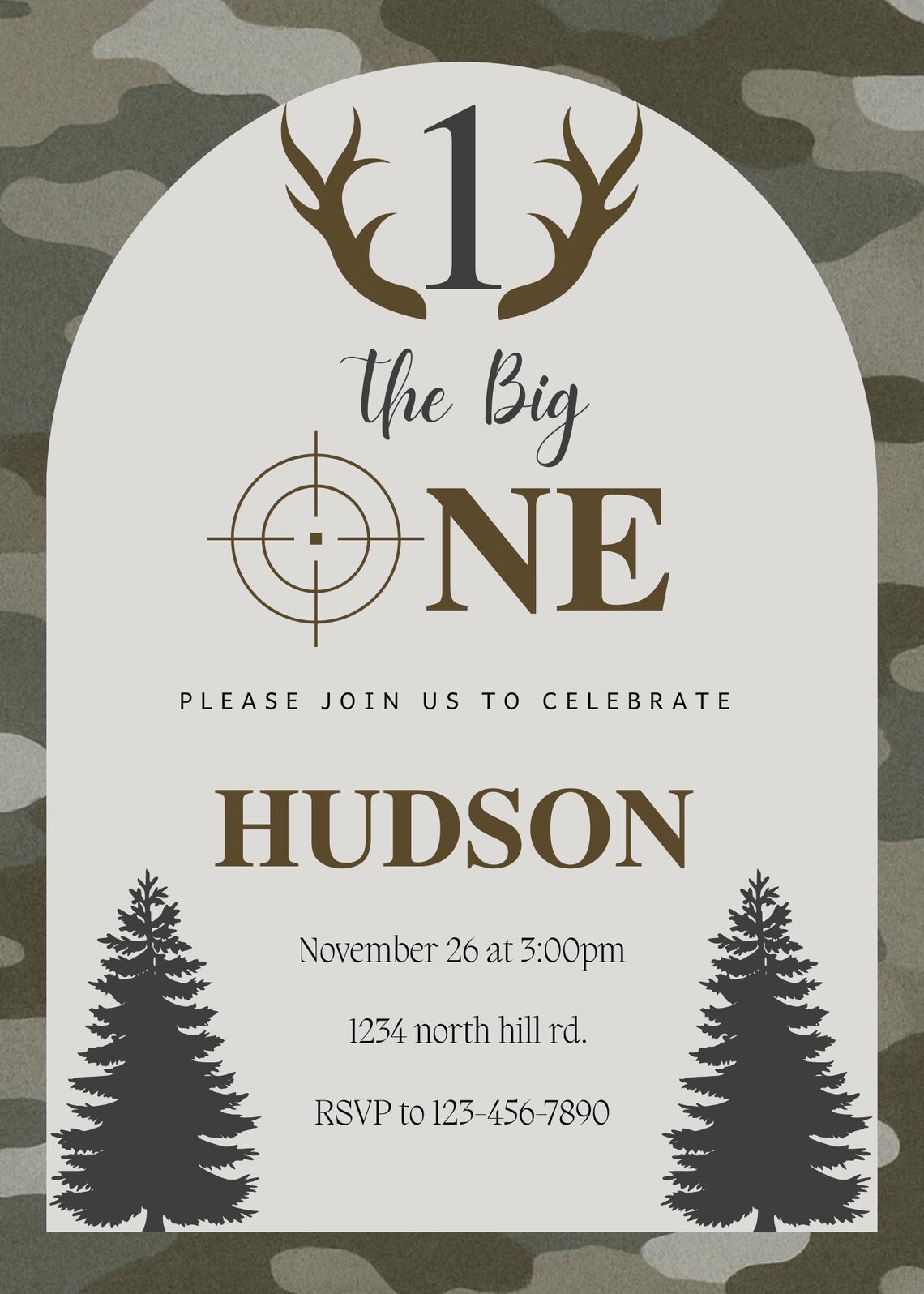 The Big One First Birthday Invitation | Hunting 1st Birthday Invite ...