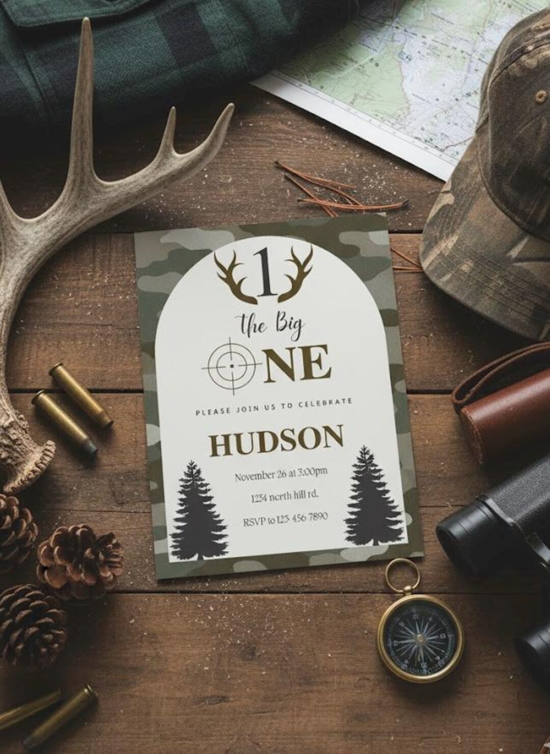 The Big One First Birthday Invitation | Hunting 1st Birthday Invite ...