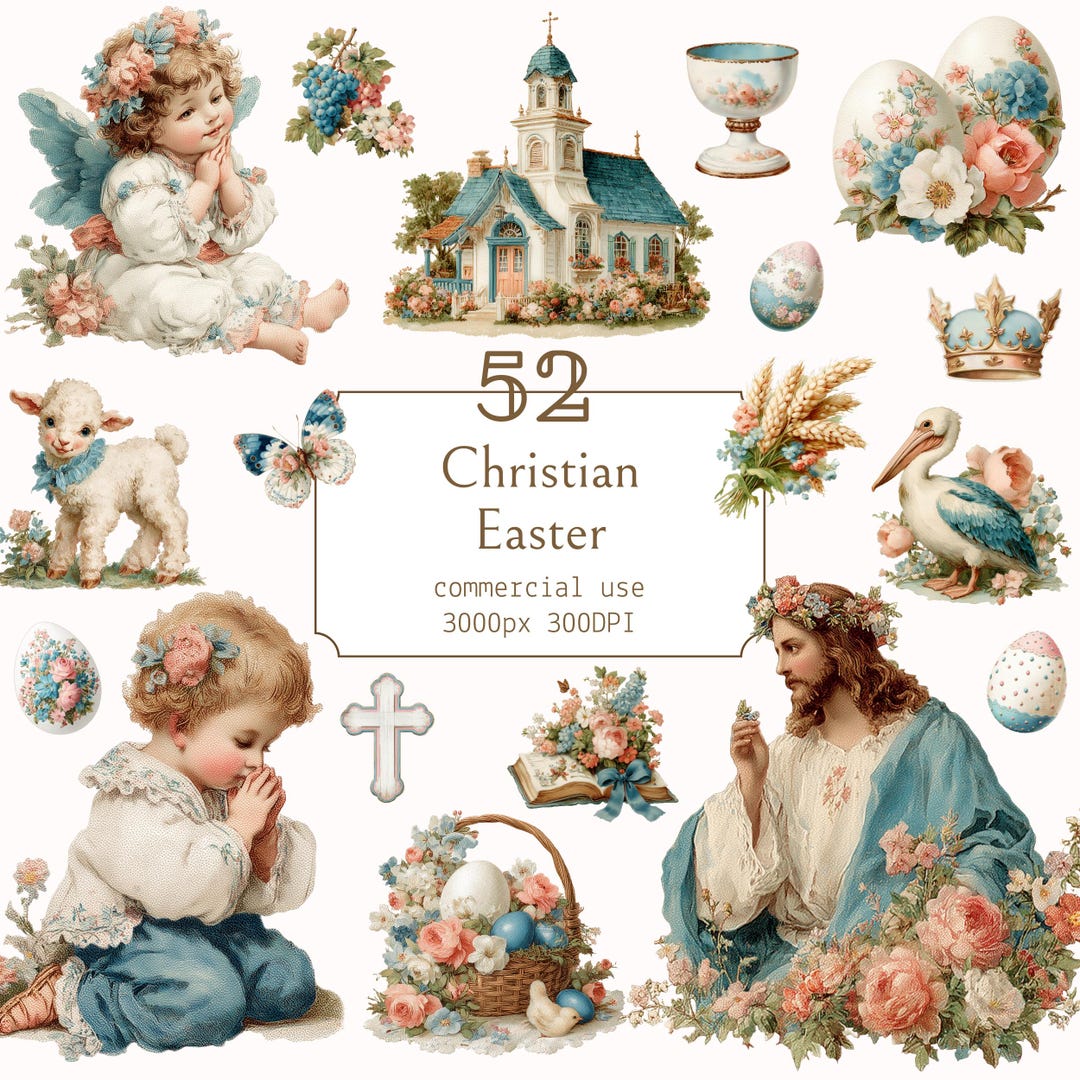 Religious Easter Clipart Bundle | Faithful | Pink and Blue Floral Faith ...