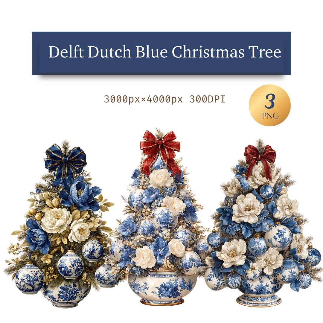 Delft Dutch Blue Christmas Tree Clipart Set | 3 PNG | 3000x4000px ...
