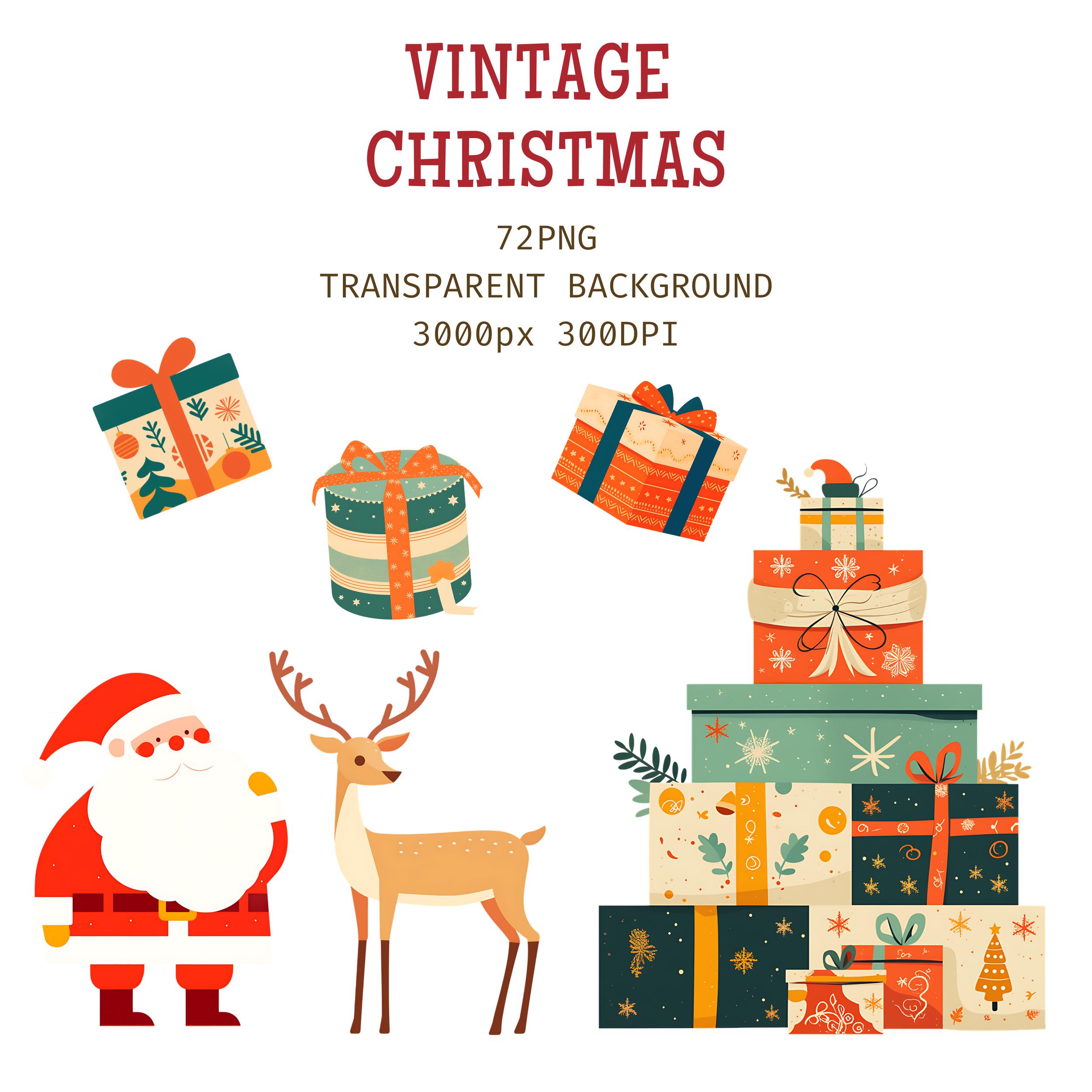 Vintage Christmas Clipart Bundle | Retro Santa & Reindeer | Classic ...