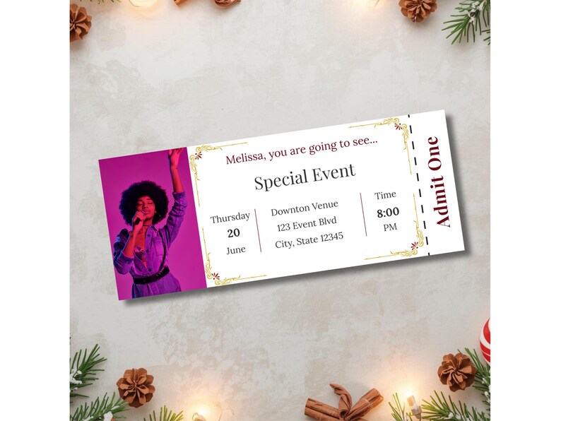 Editable Concert Ticket Template, Printable & Custom Event Ticket Gift ...