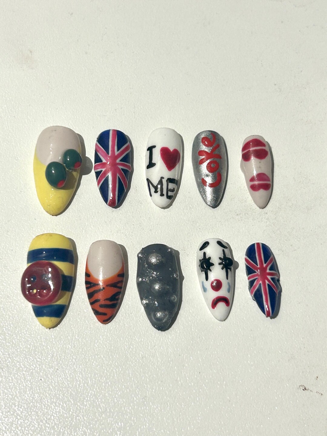 Custom Made Press on Nails Set / 3D Nails / Union Jack Nails / Polka ...