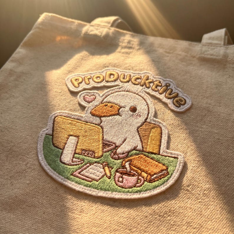 Producktive Embroidered Patch, Funny Duck Pun Iron on Patch, Cute Meme ...