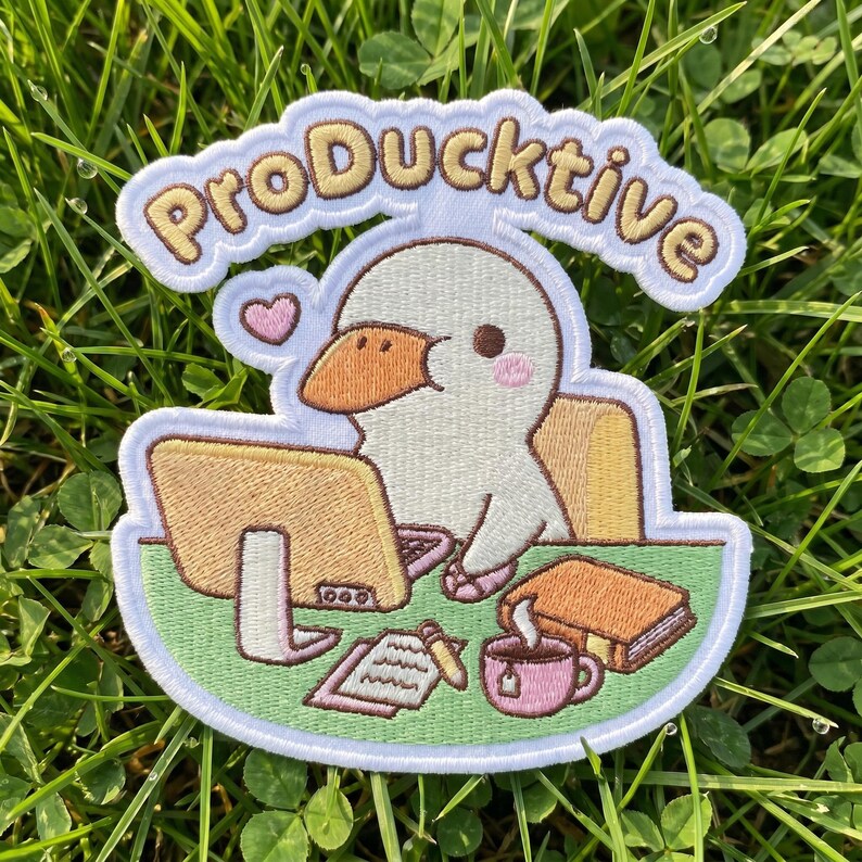 Producktive Embroidered Patch, Funny Duck Pun Iron on Patch, Cute Meme ...