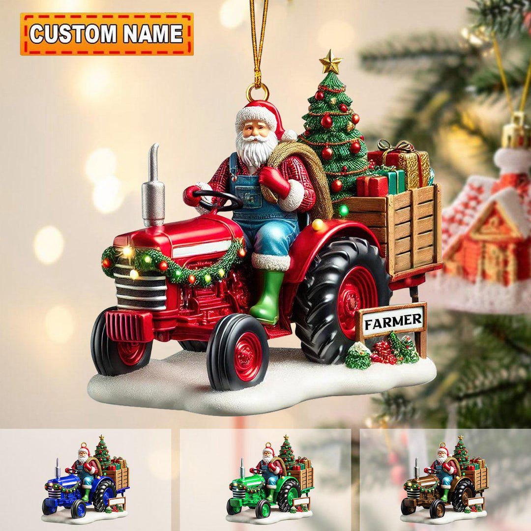 Personalized Farmer Santa on Tractor 2D Acrylic Ornament 2025 New ...