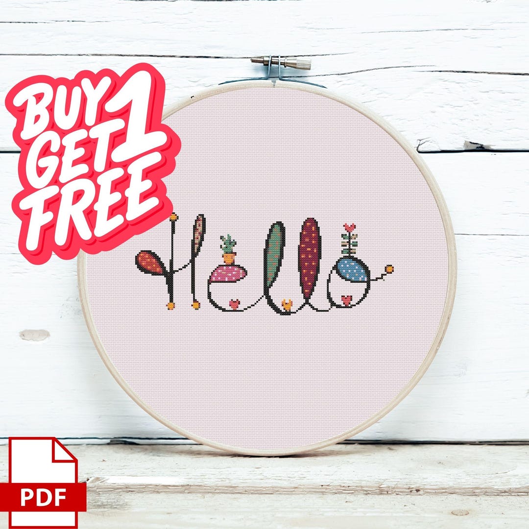 Modern Hello Cross Stitch Pattern PDF - Whimsical Typography Embroidery ...