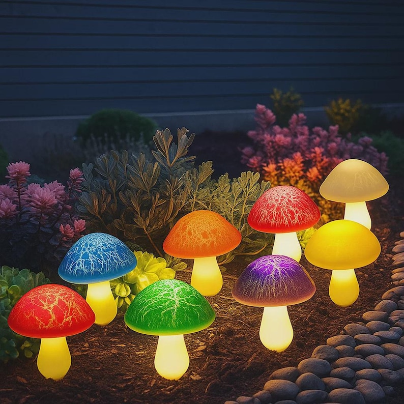 Solar Mushroom Garden Lights | 8 Crack LED Stake Lights | Waterproof ...