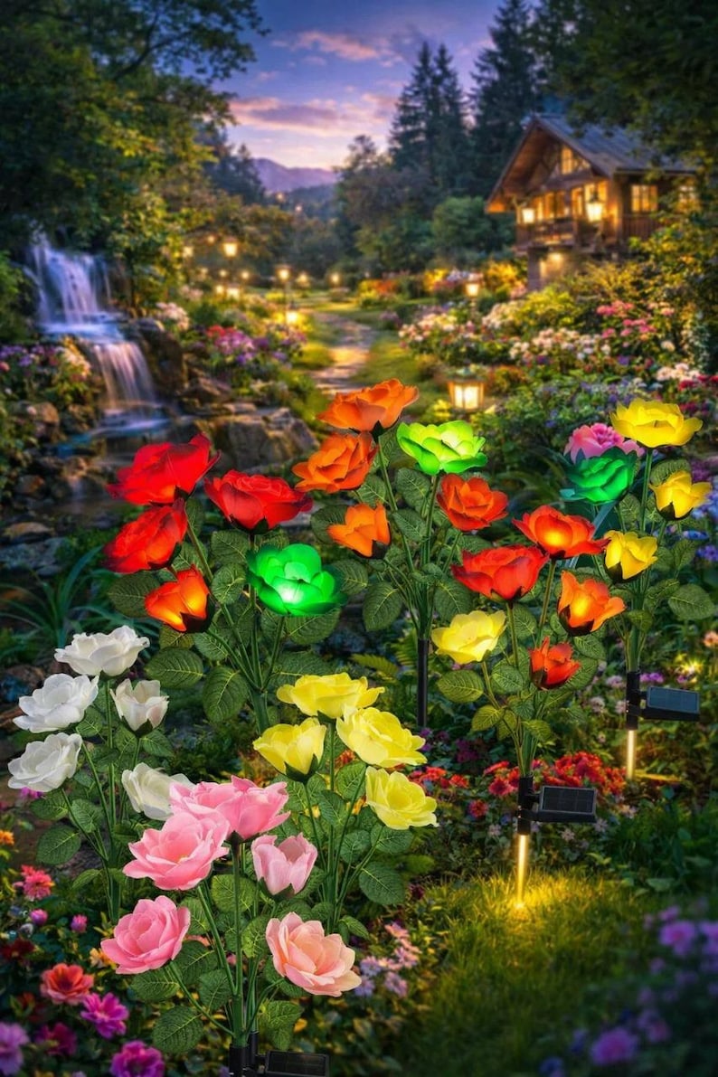 Color Changing Solar Rose Garden Lights, Waterproof Outdoor Decor - Etsy