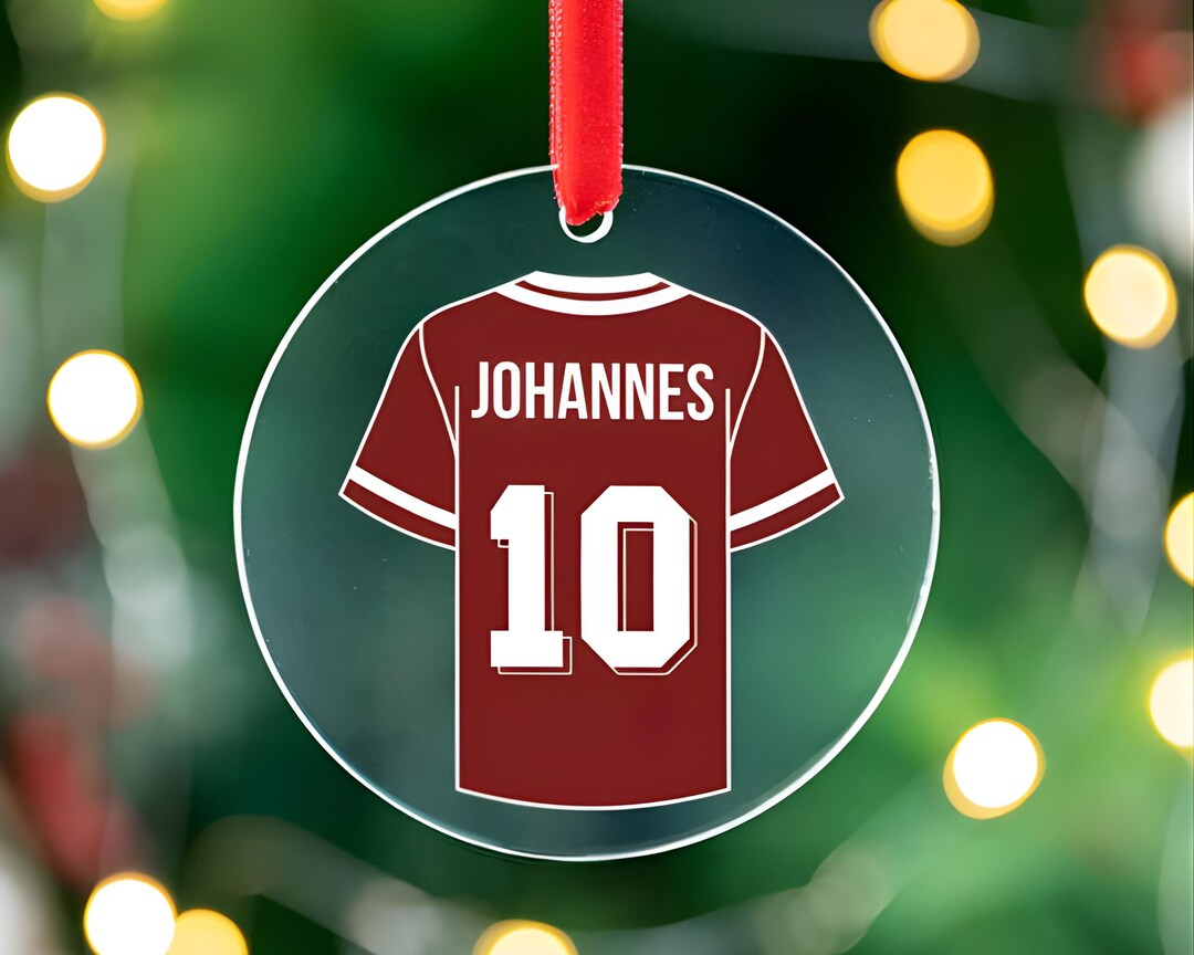 Personalized Football Christmas Bauble | Red and White Jersey Christmas ...