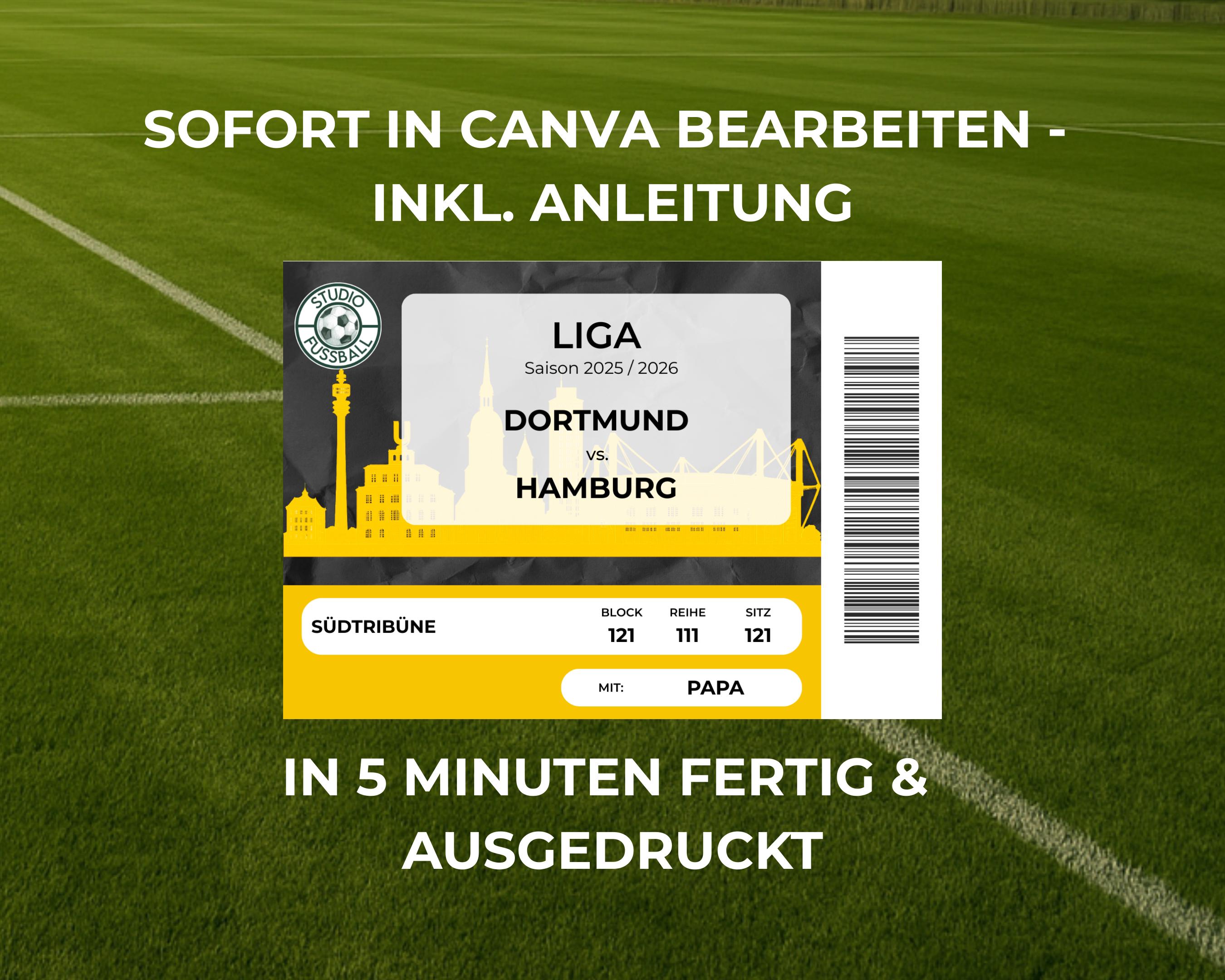 Fußball Ticket Gutschein Vorlage Dortmund | Personalisierbarer Fußball ...