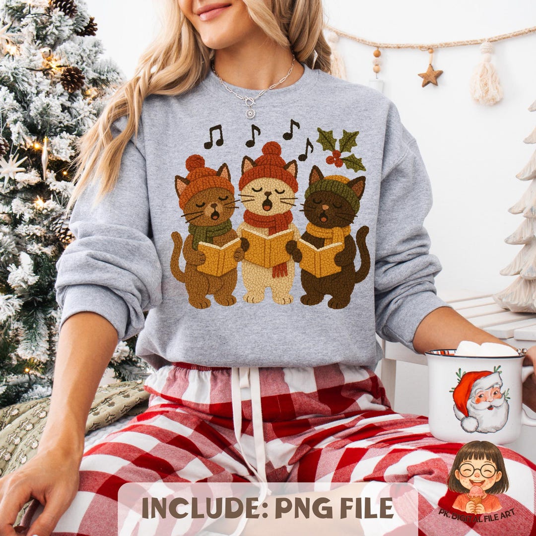 Christmas Caroling Cats PNG | Cozy Vintage Clipart for Holiday Stickers ...