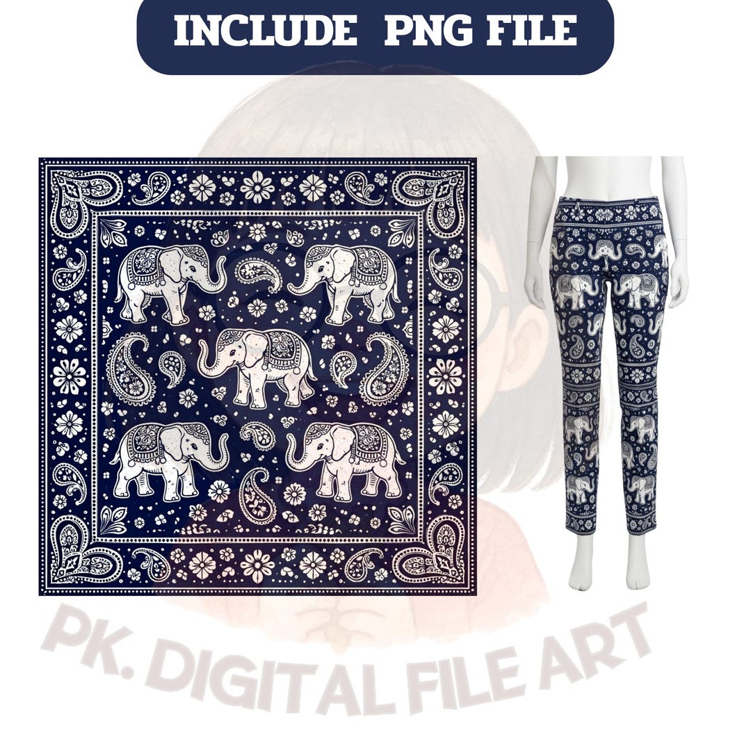 Boho Elephant Bandana PNG | Navy Paisley Floral Clipart for T-shirts ...